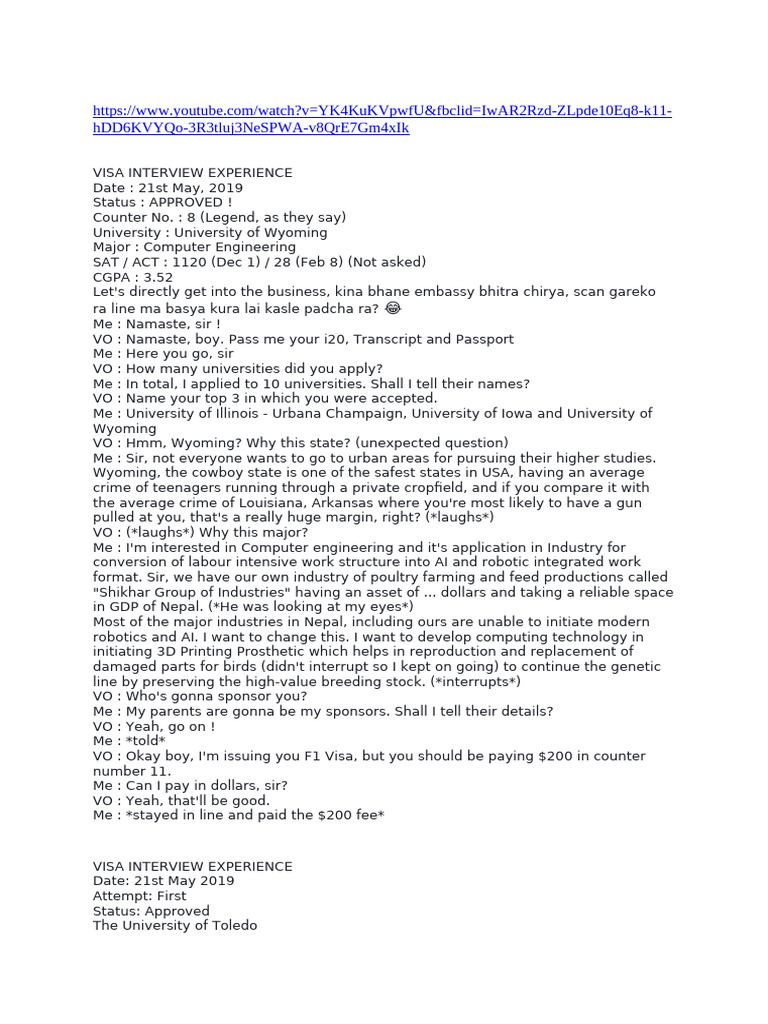 Visa Interview Experiences | PDF