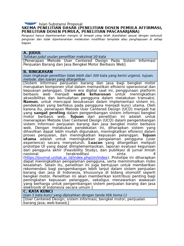 Isian Substansi Proposal Penelitian Dasar (PDP Affirmasi PDP PPS) E70b447e | PDF