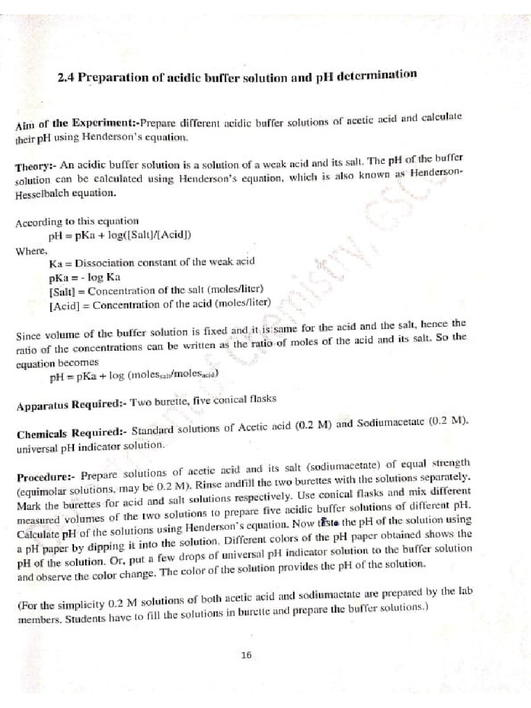 Preparation of Acidic and Basic Buffer Solution and PH Determination | PDF