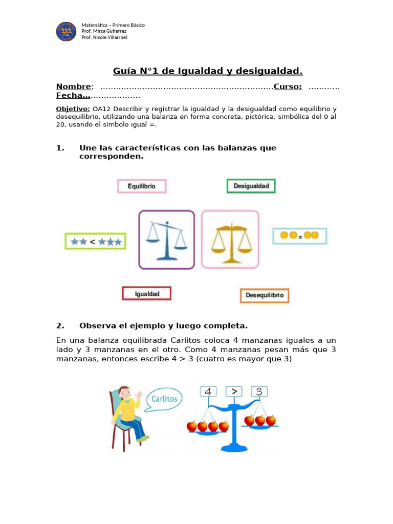 Guía 1 de Igualdad y Desigualdad | PDF