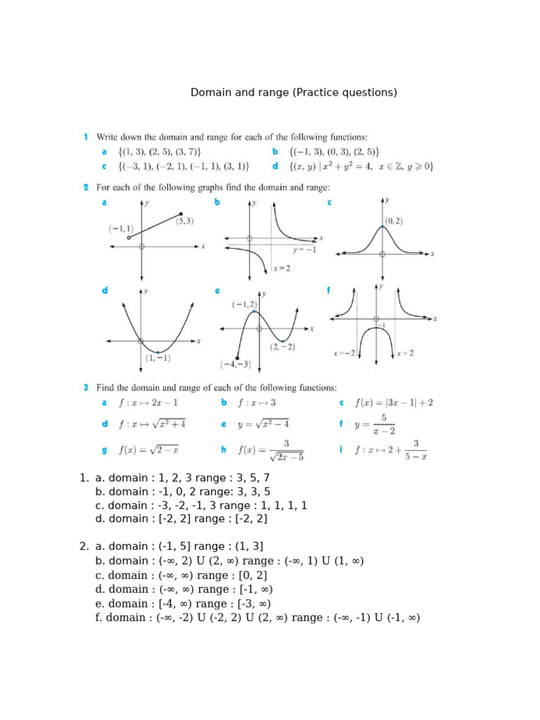 Domain and Range Practice Question | PDF