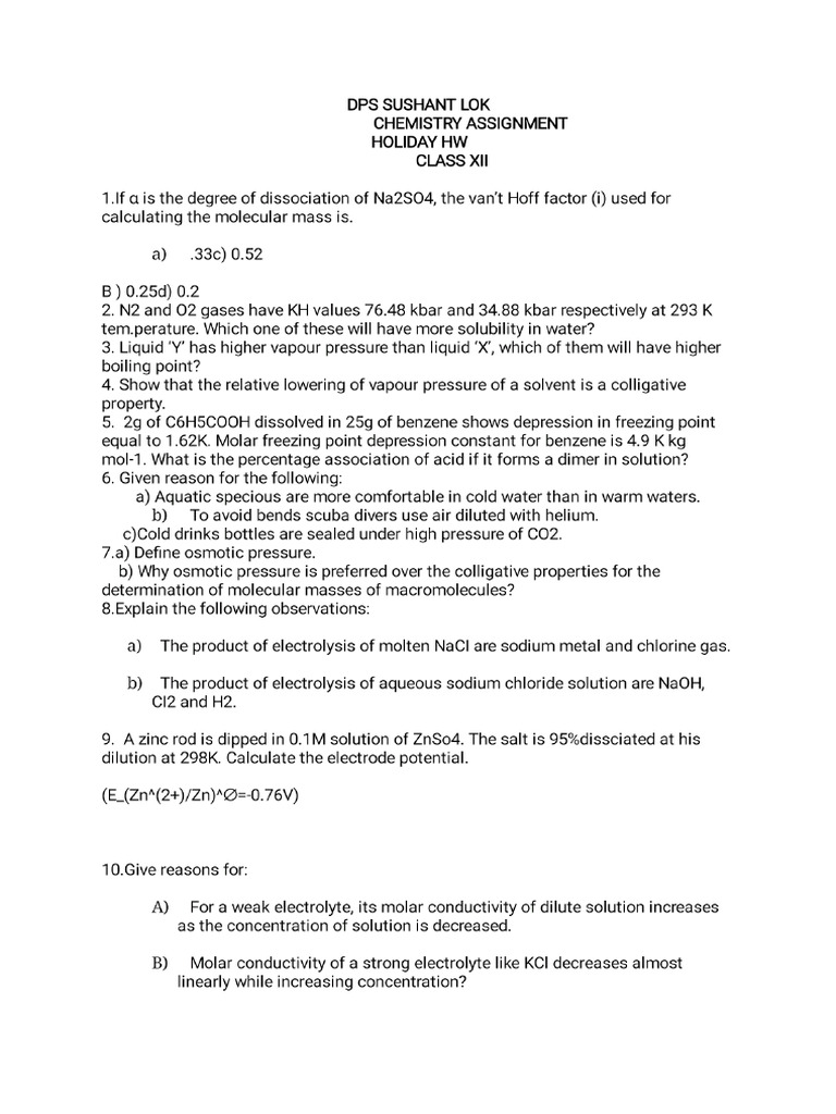 Chemistry Revision Worksheet | PDF
