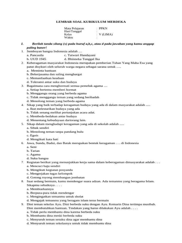 SAS 2 PKN Kelas V | PDF