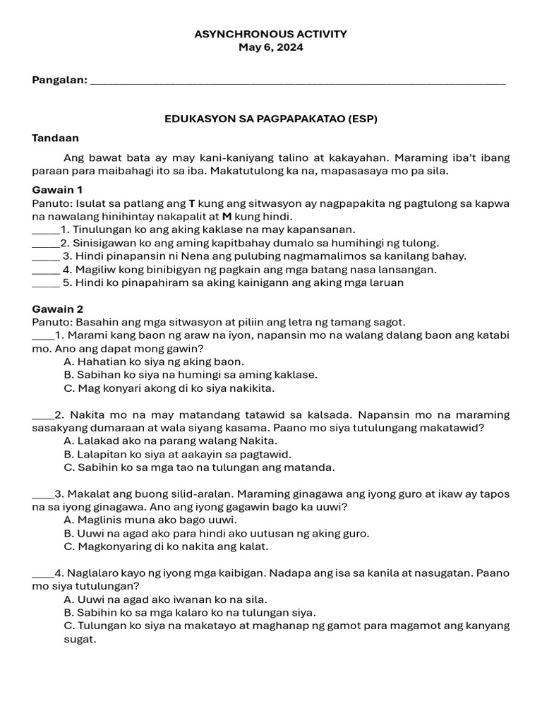 Asynchronous Activity - May 6 2024 | PDF