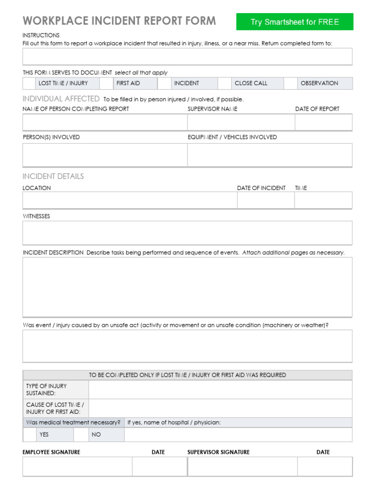 IC Workplace Incident Report Form Template 10691 PDF | PDF