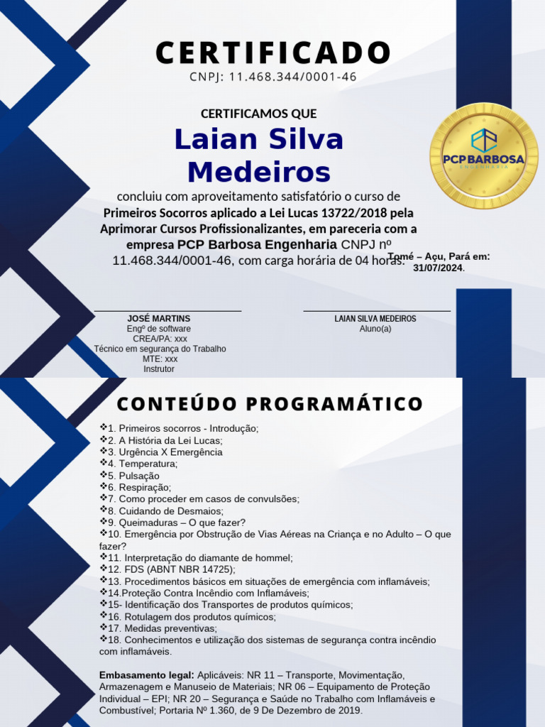 Certificado Lei Lucas | PDF