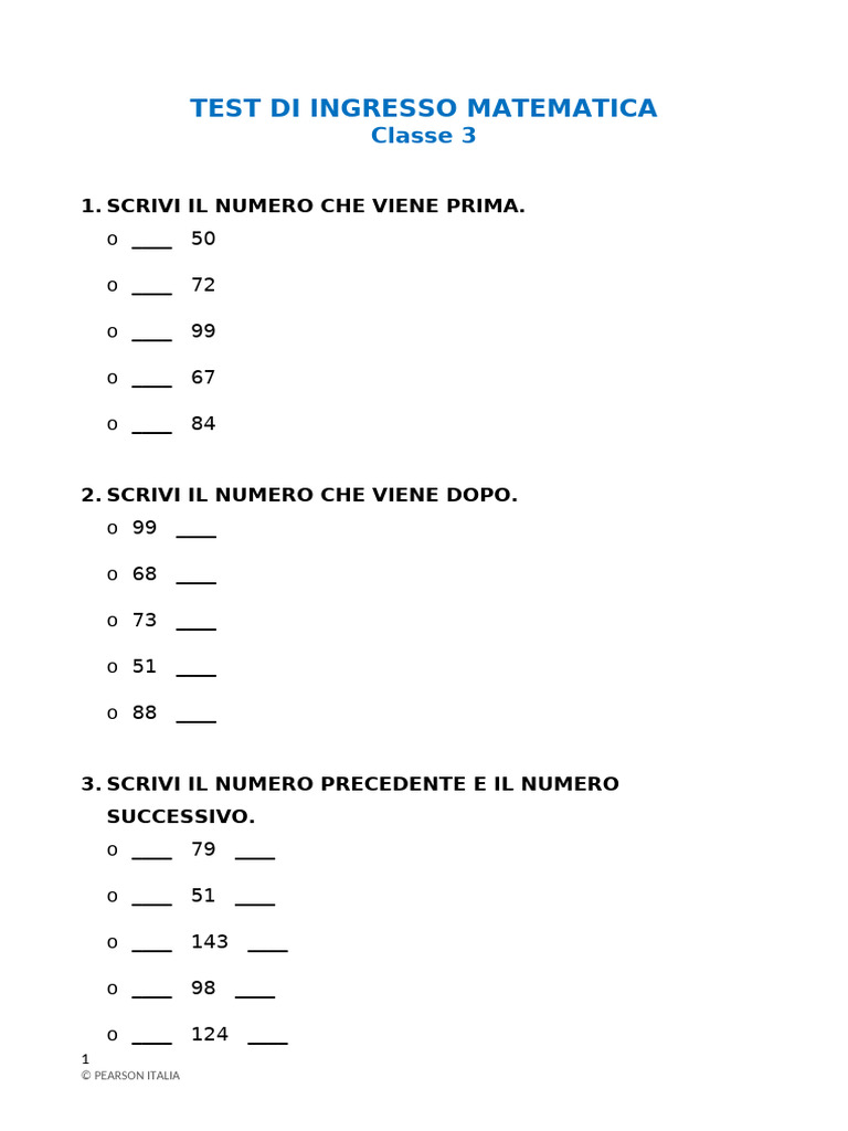 Pearson Back To School Test Ingresso Matematica 3 | PDF