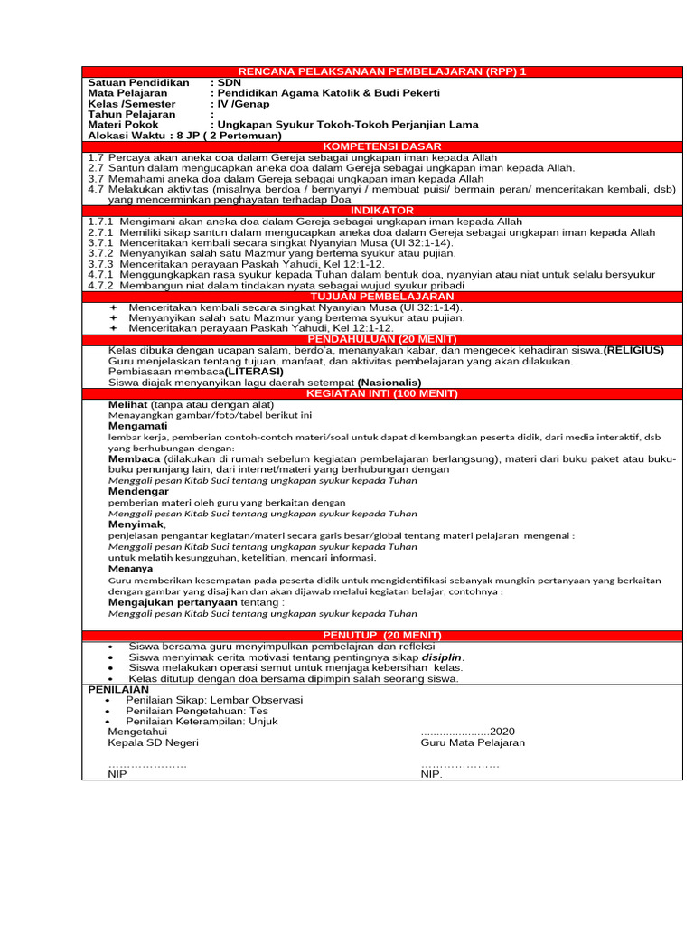 RPP 7 Ungkapan Syukur Tokoh-Tokoh Perjanjian Lama | PDF