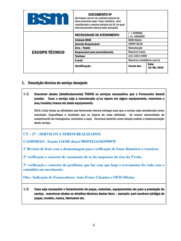 Escopo Técnico BSM CT 27 - List 576 | PDF