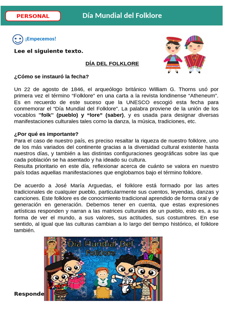 D3 A3 FICHA PS. Día Mundial Del Folklore | PDF