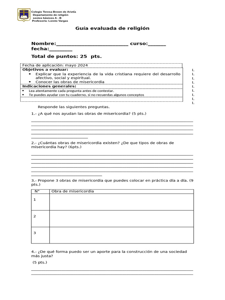 Guía Evaluada de Religión 6 Básico | PDF