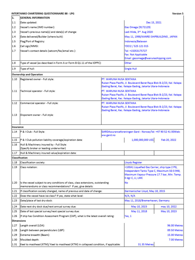 Gas Omega - Q88 (LPG) 15 Dec2021 | PDF