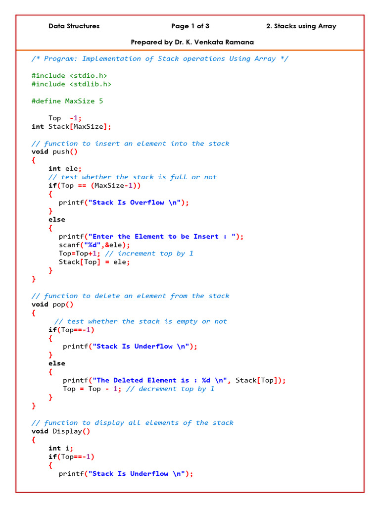 PROGRAM - STACK USING ARRAYS | PDF PROGRAM - STACK USING ARRAYS | PDF