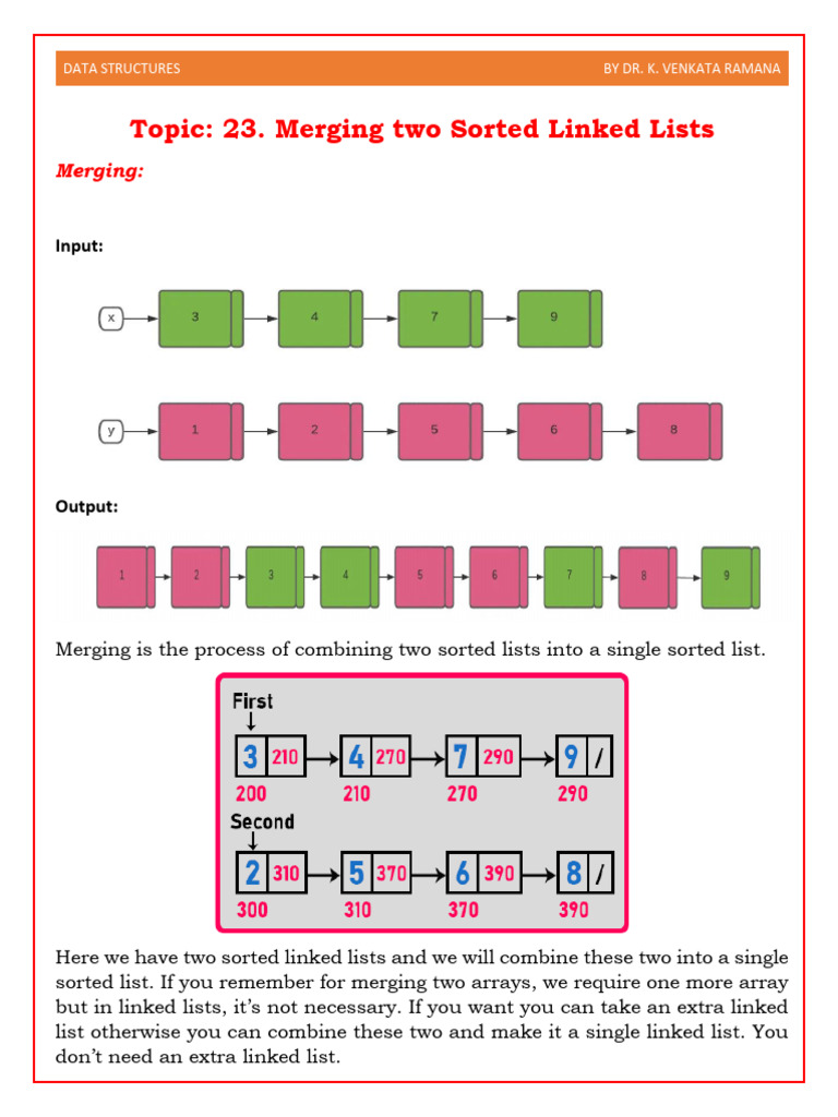Merging Two Linked Lists - Algo | PDF