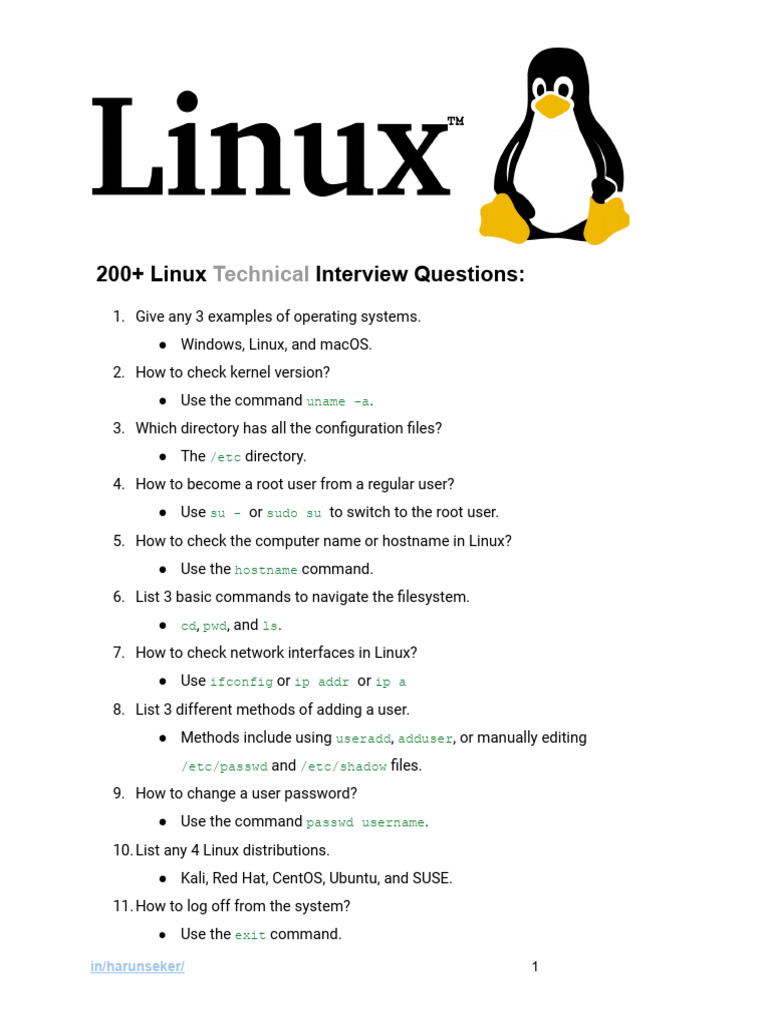 200+ Linux Technical Interview Questions | PDF