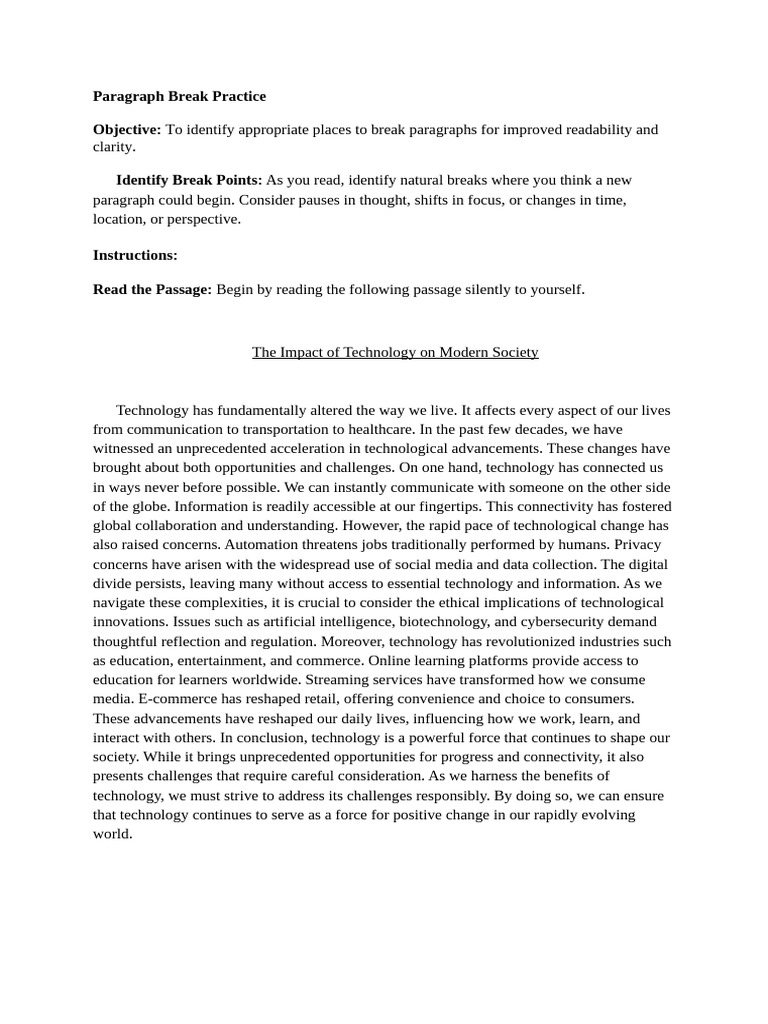 Paragraph Break Practice | PDF