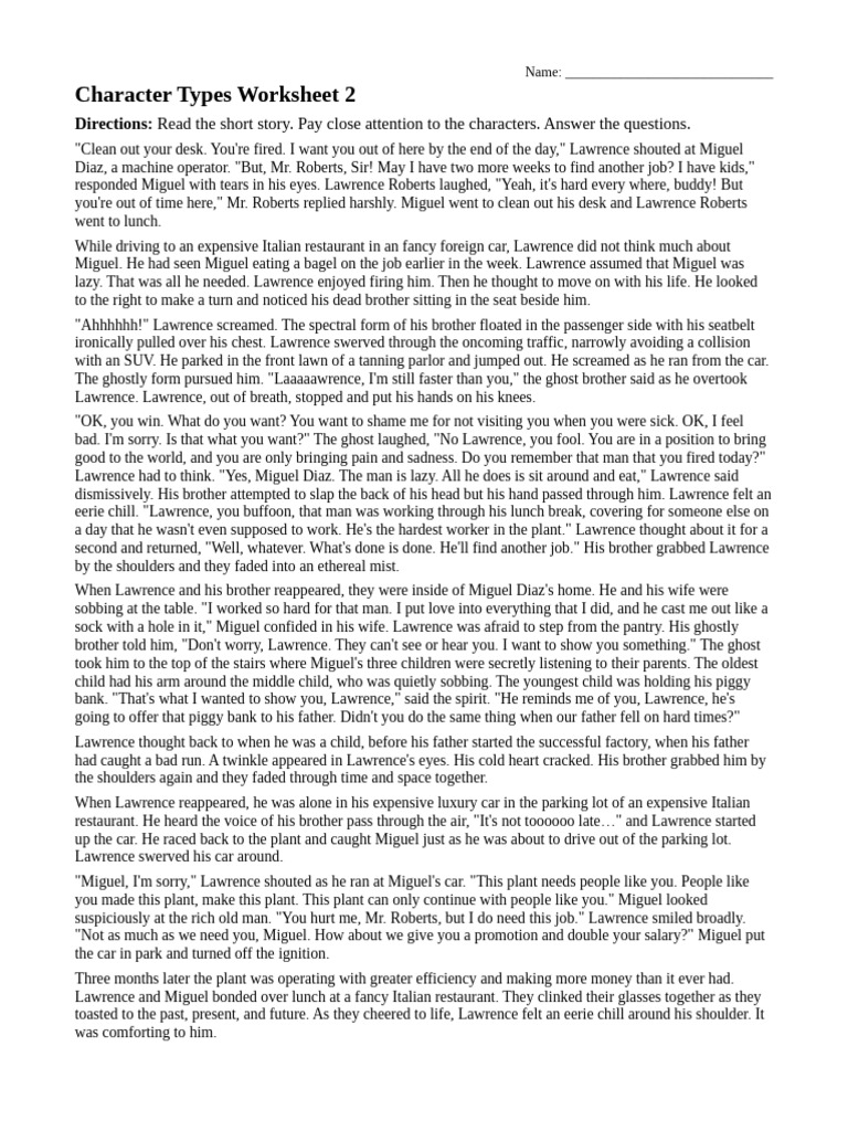 Character Types Worksheet 2 | PDF