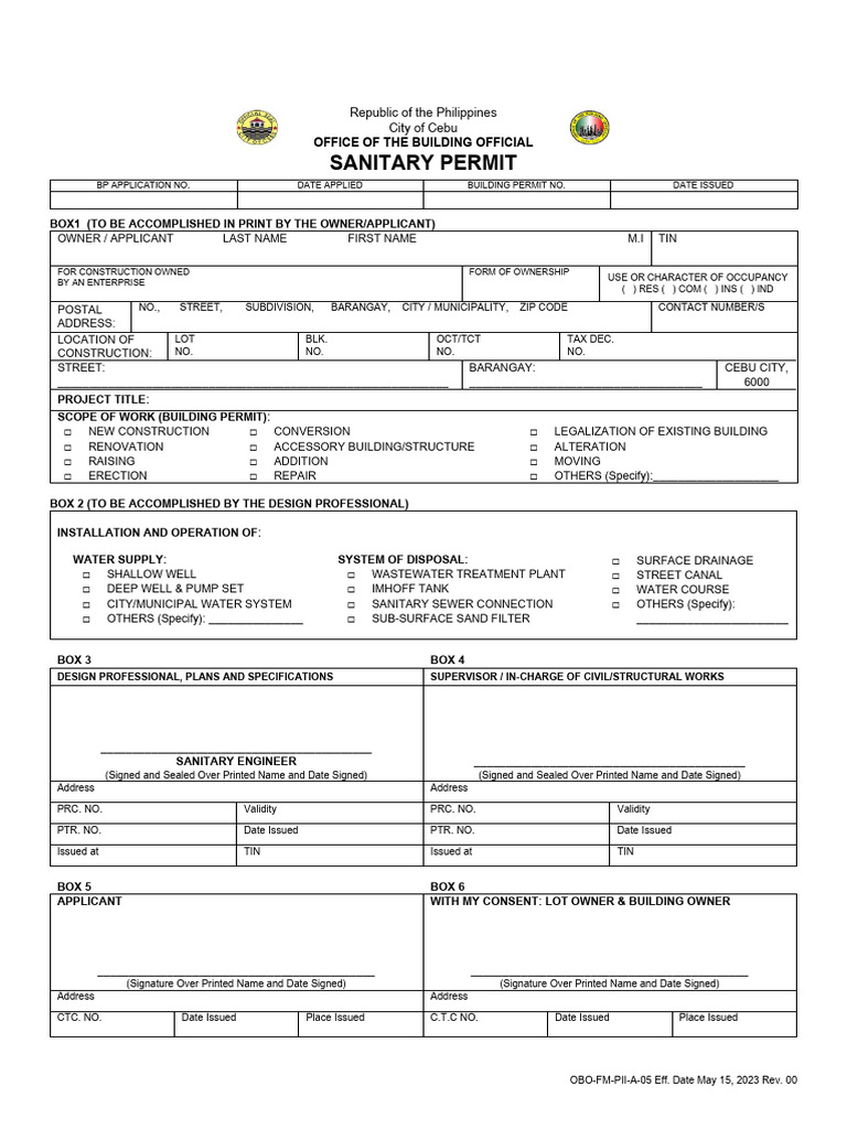 OBO FM PII A 05 v.00 Sanitary Permit | PDF | Water Supply ...
