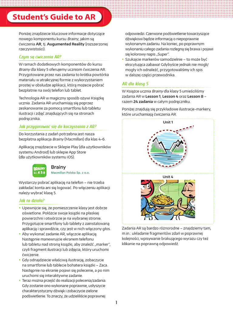 Brainy Klasa 5 Students Guide To AR | PDF