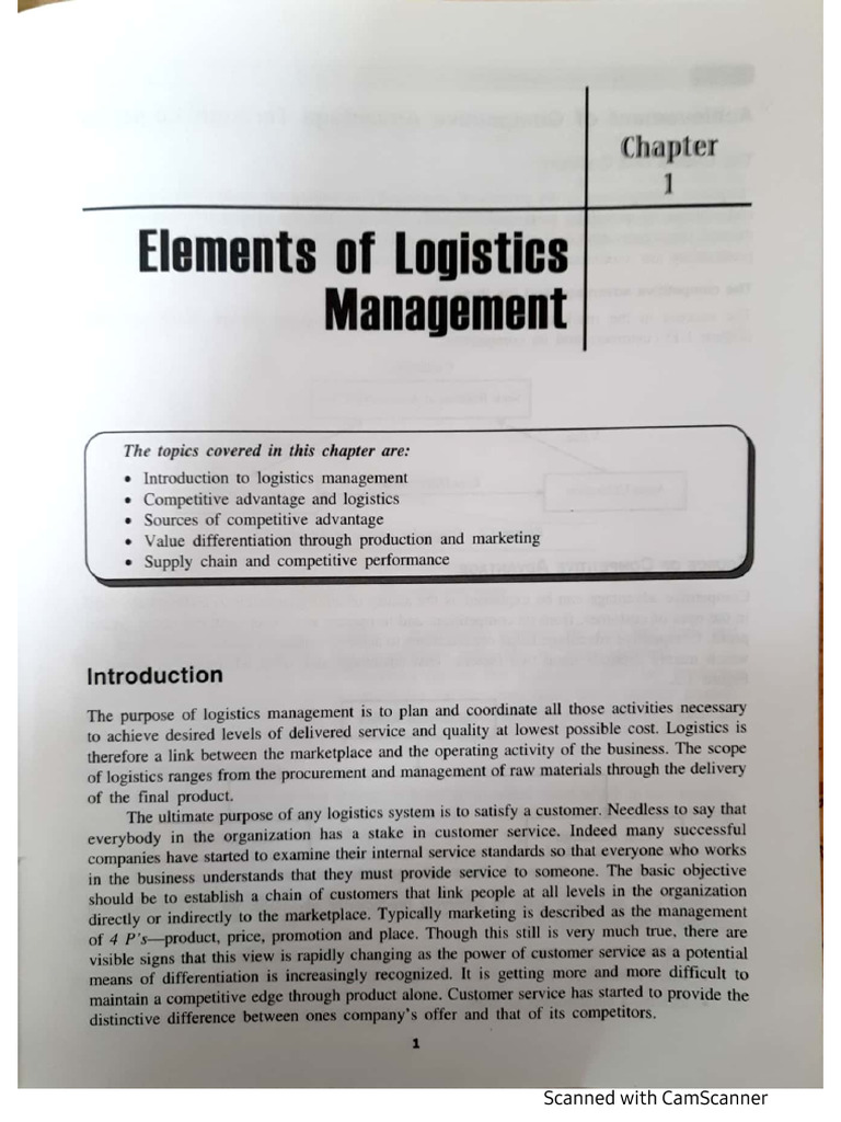 Elements of Logistics Management (Chap 1) | PDF