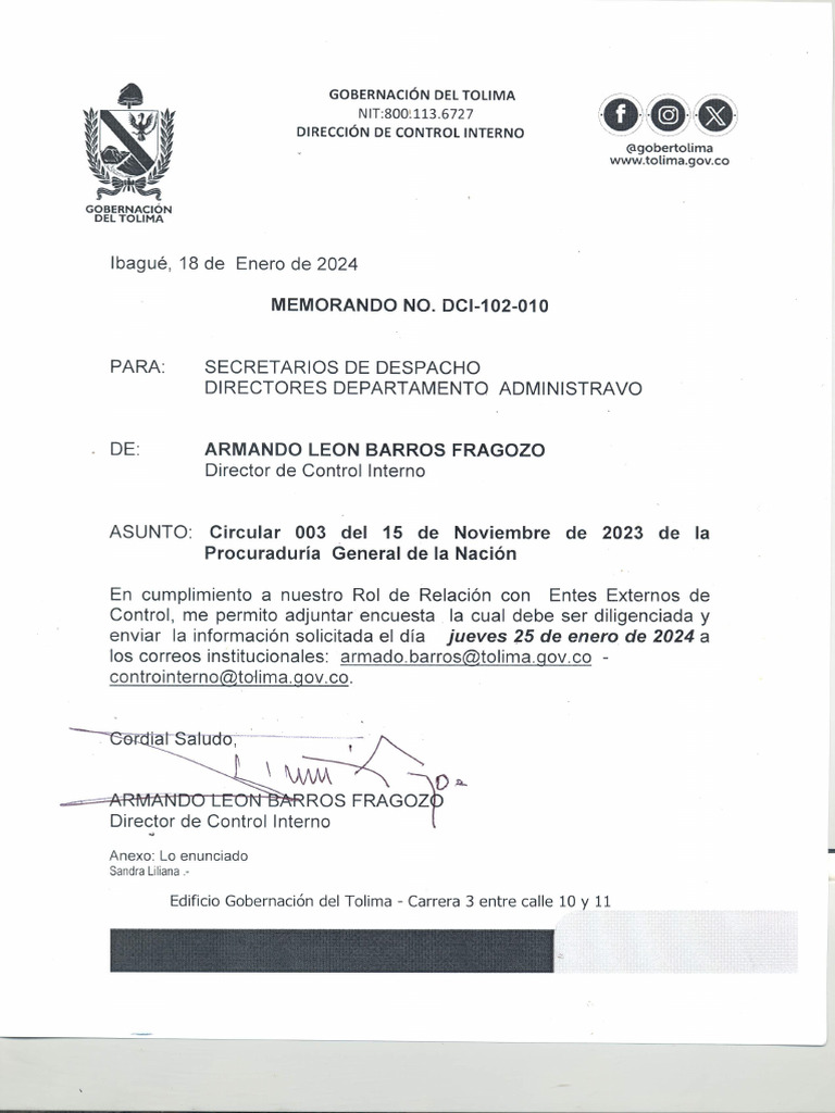 5.memorando Dci-102-010 de 18-01-2024 | PDF