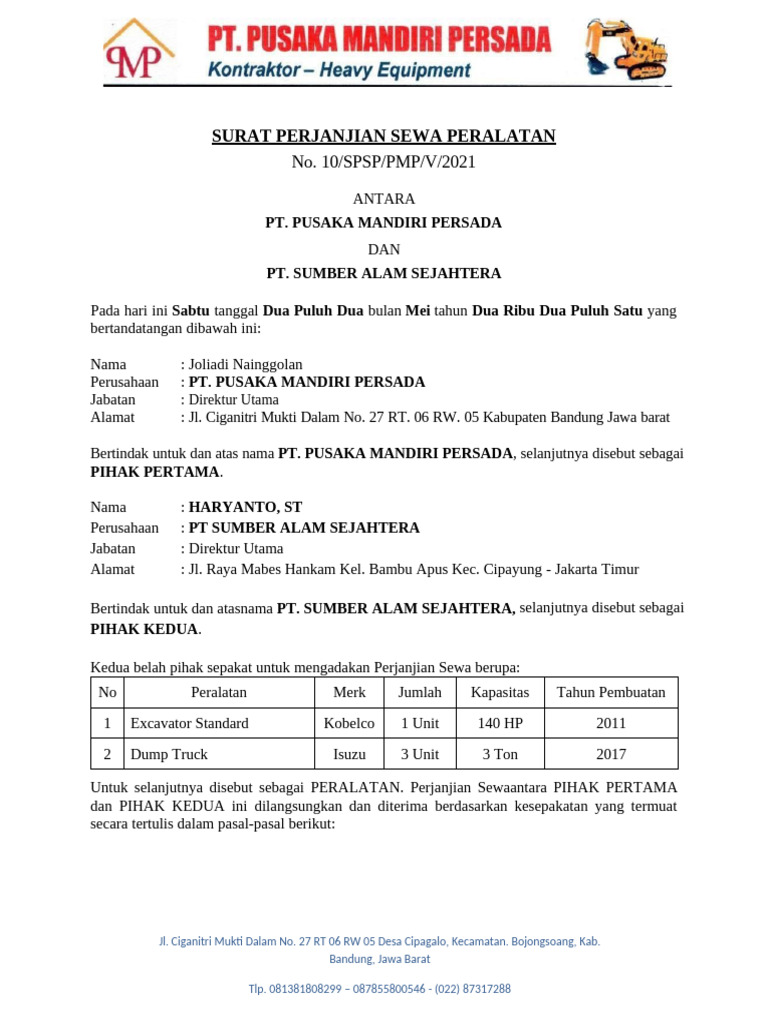 Perjanjian Sewa PT - PMP Dan PT .Sas-1 | PDF