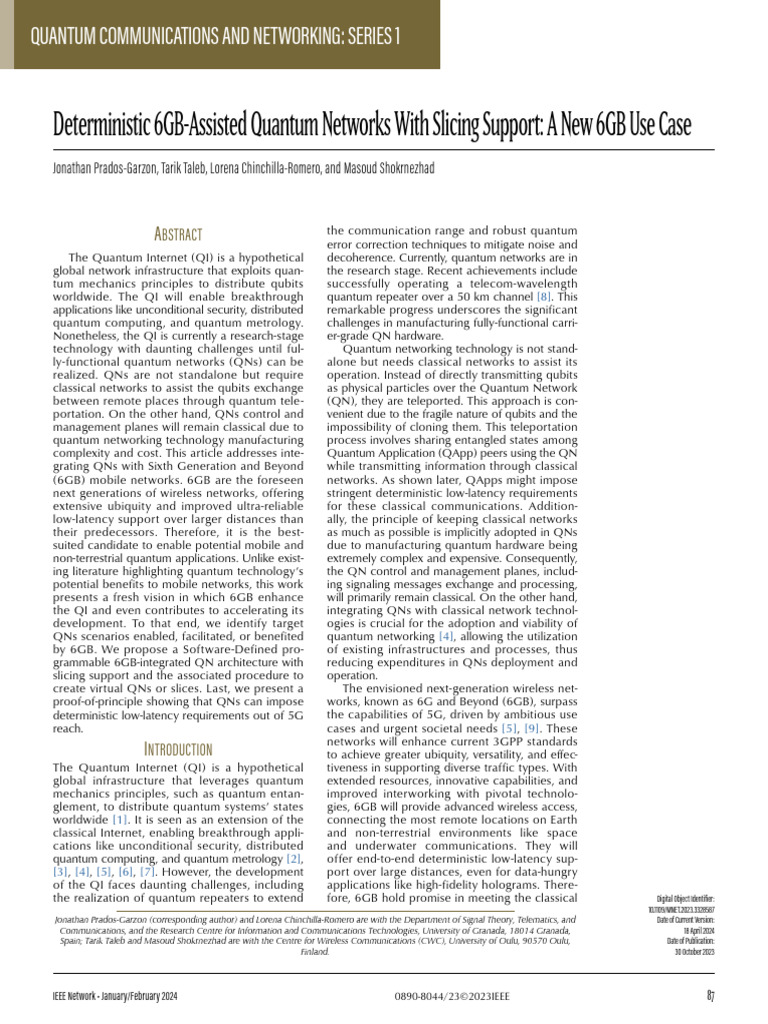Deterministic 6GB-Assisted Quantum Networks With Slicing Support A New 6GB Use Case | PDF ...