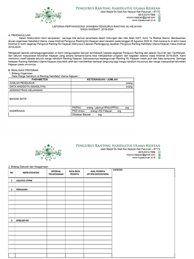 LPJ Dan Program Kerja Ranting | PDF | Sunni Islam | Islamic Branches