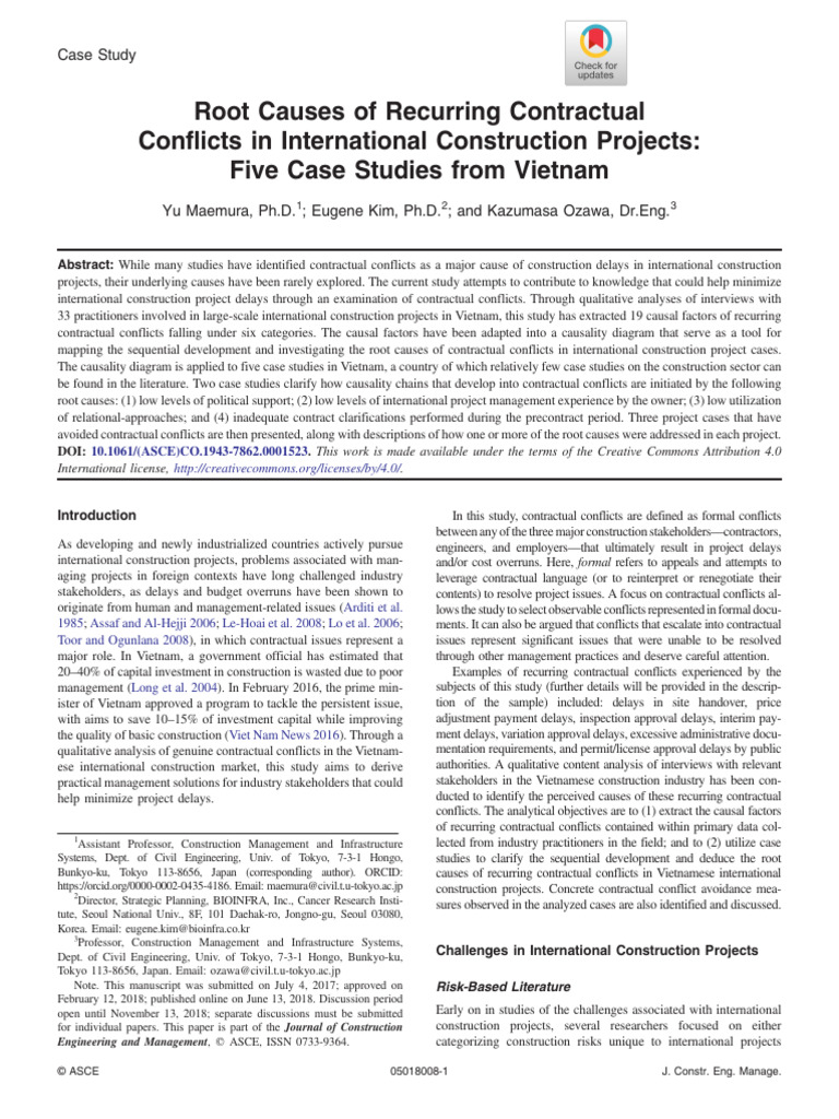 Maemura Et Al 2018 Root Causes of Recurring Contractual Conflicts in International Construction ...