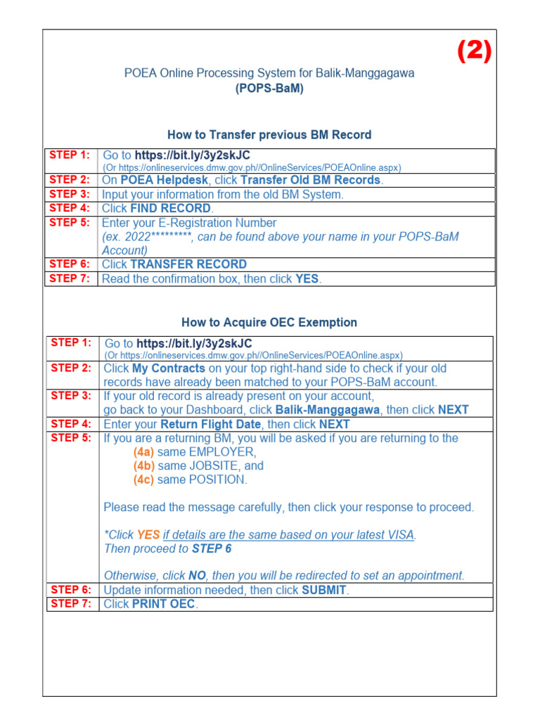POPS BaM Transfer Old Record and OEC Exemption | PDF