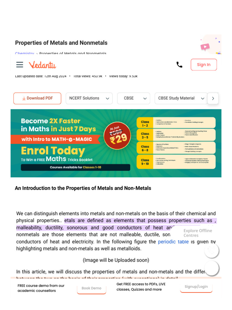 Properties of Metals and Nonmetals - Physical and Chemical Prope | PDF