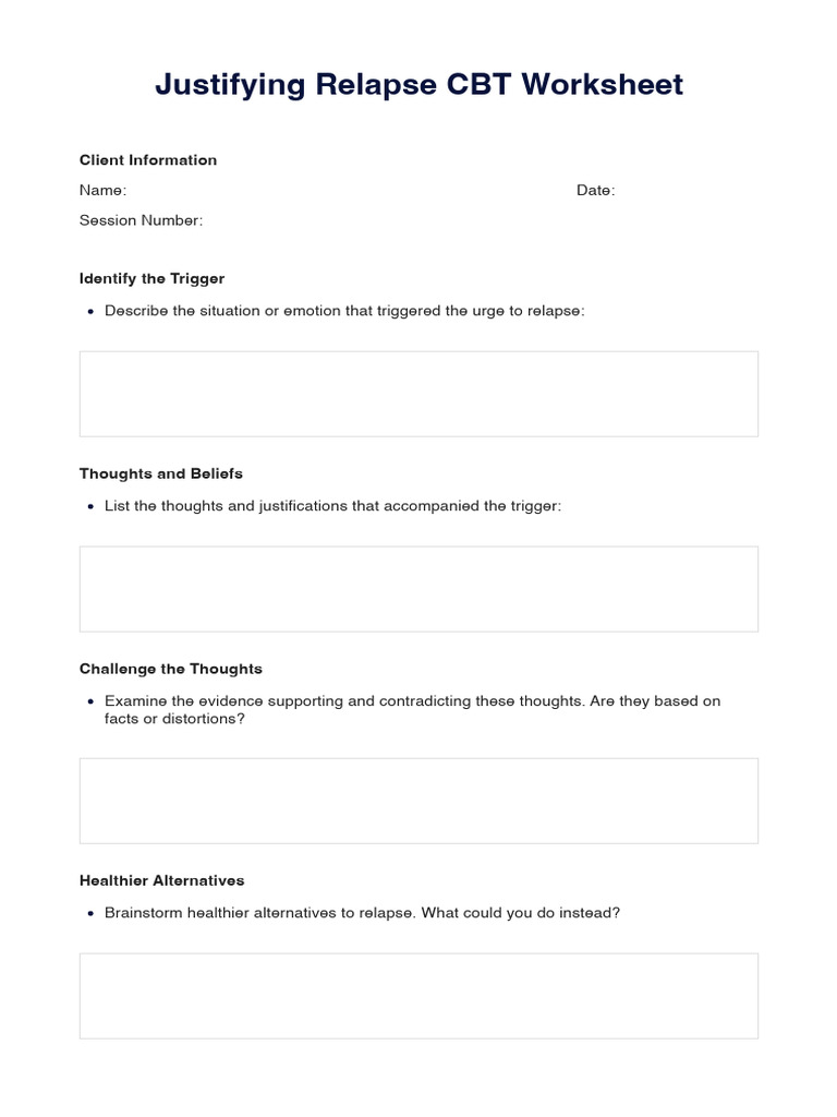 Justifying Relapse CBT Worksheet - Sample | PDF