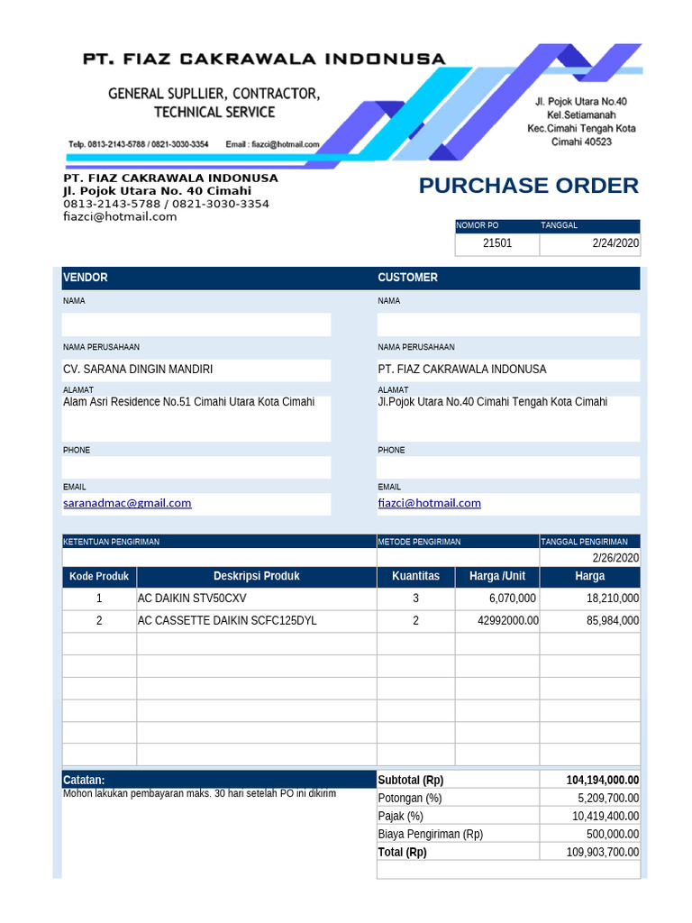 Contoh Purchase Order | PDF