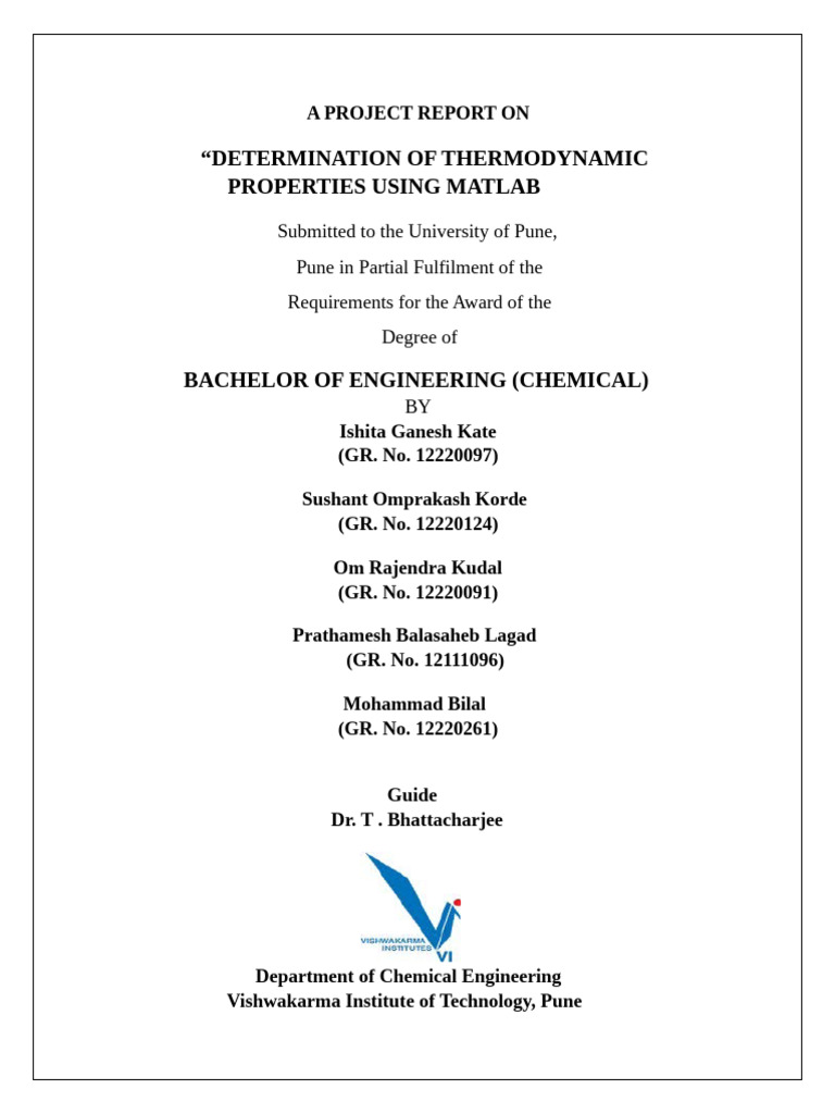DETERMINATION OF THERMODYNAMIC PROPERTIES of Natural Gas USING MATLAB | PDF