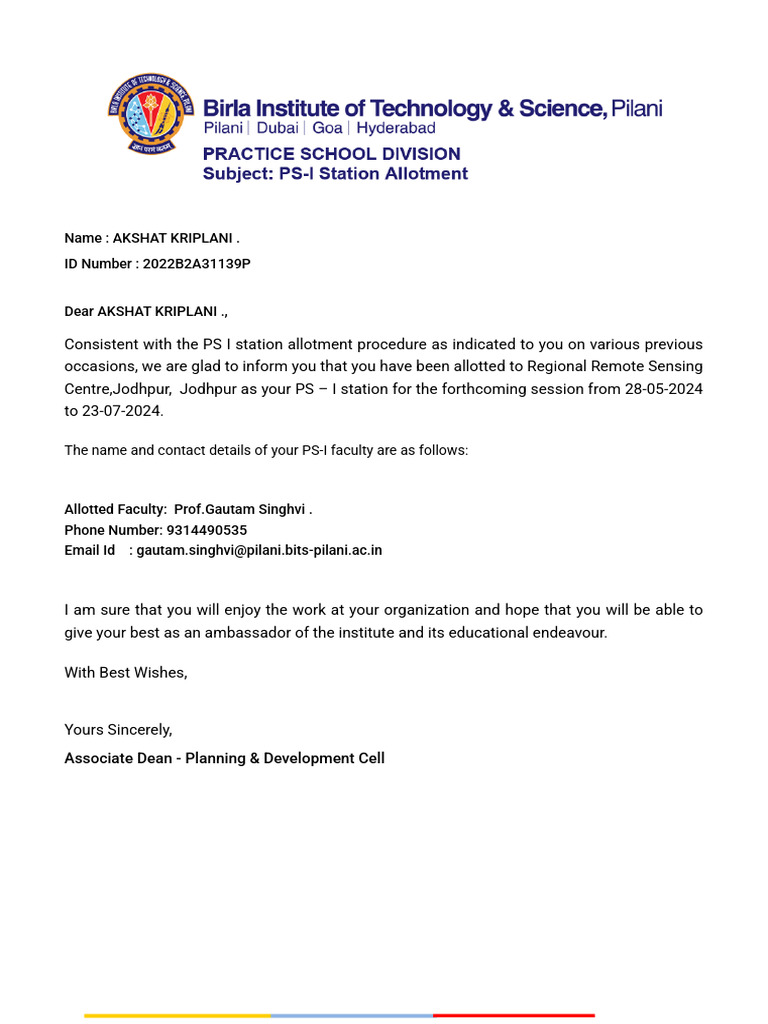 Student Allotment Letter | PDF