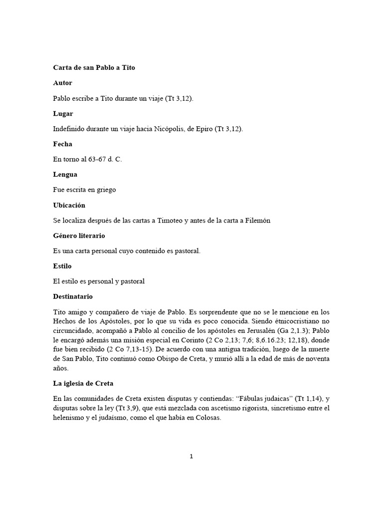 Carta de San Pablo A Tito 2 Prueba | PDF