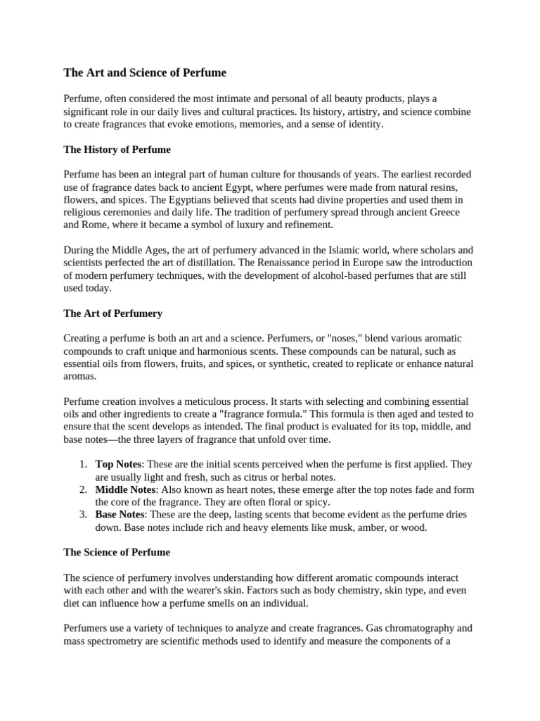 The Art and Science of Perfume | PDF | Perfume | Social Science