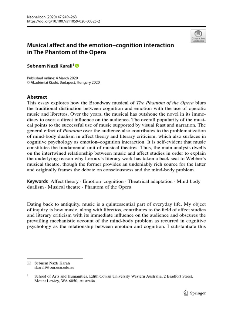 Musical Affect and The Emotion-Cognition Interaction in The Phantom of The Opera | PDF
