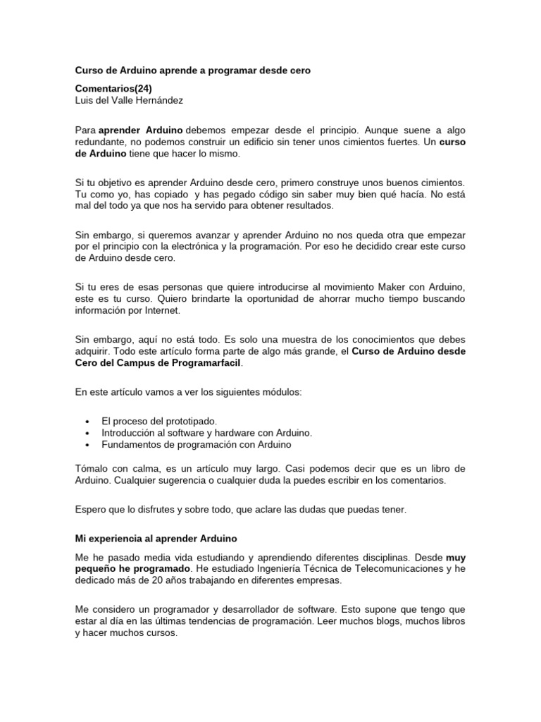 Curso de Arduino Aprende A Programar Desde Cero | PDF Curso de Arduino Aprende A Programar Desde Cero | PDF