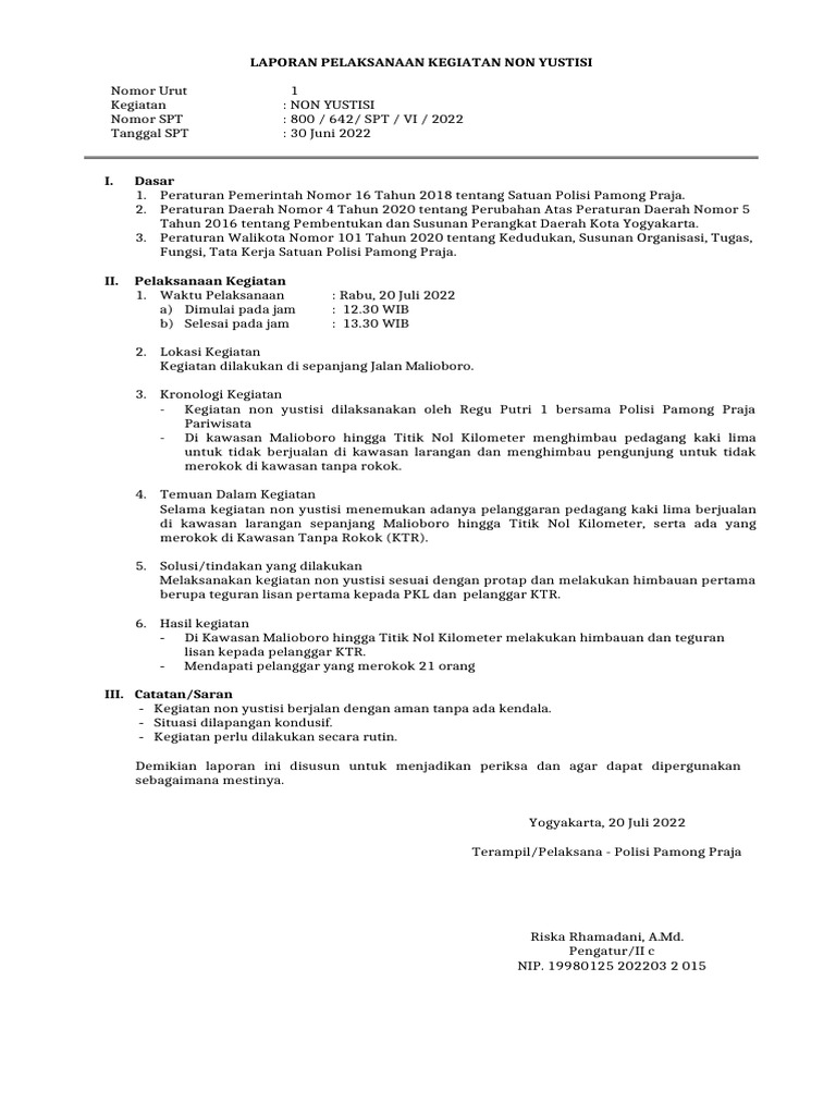 Lap Non Yustisi Koreksi Pak Aris | PDF