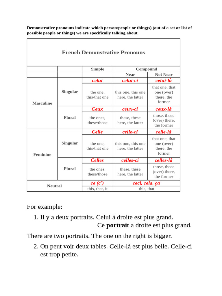 Les Pronoms Demonstratifs | PDF