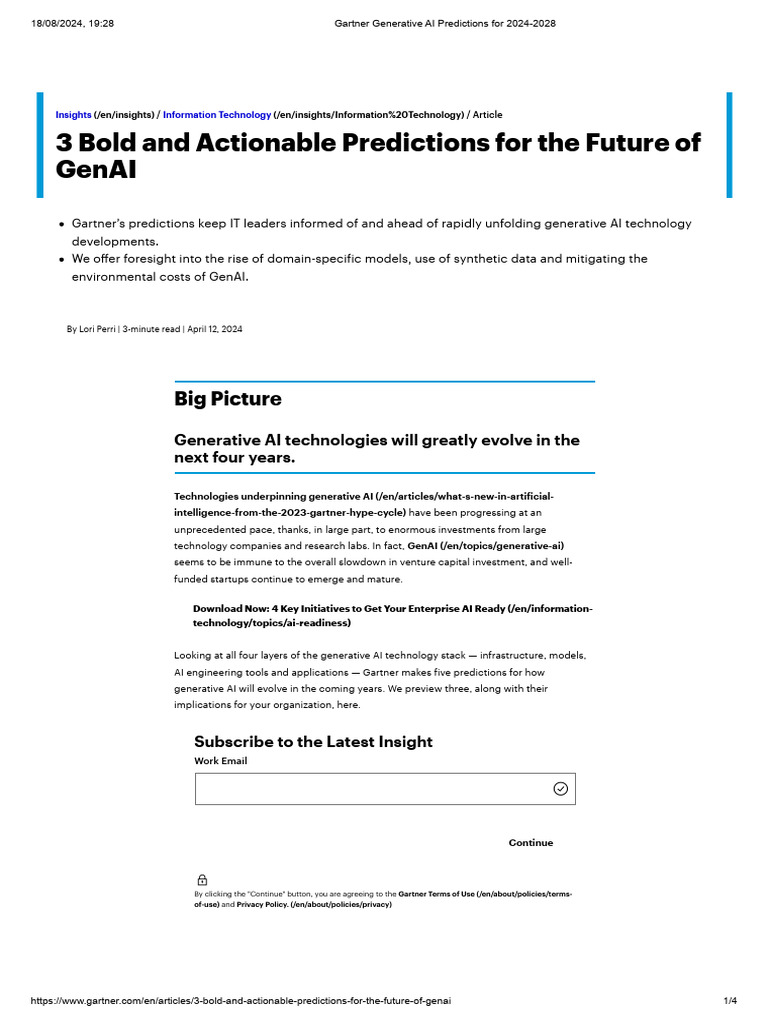 Gartner Generative AI Predictions For 2024-2028 | PDF