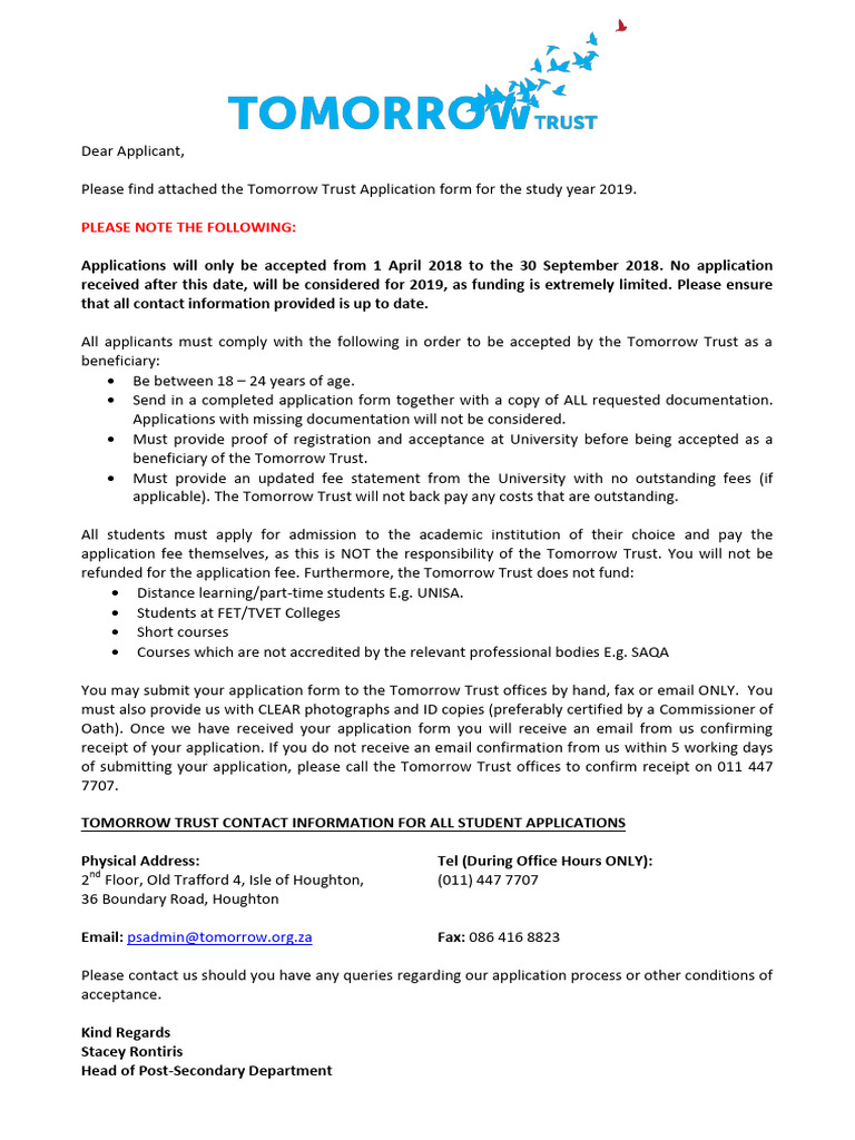 TomorrowTrust ApplicationForm 2018 | PDF