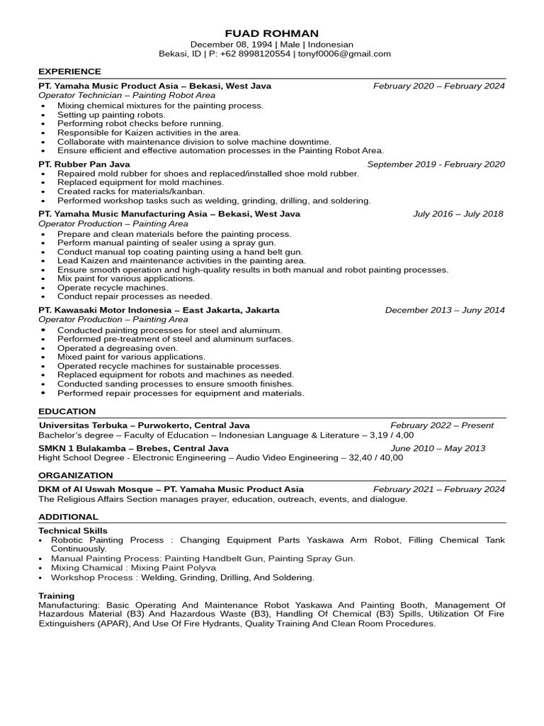 Fuad Rohman - CV | PDF