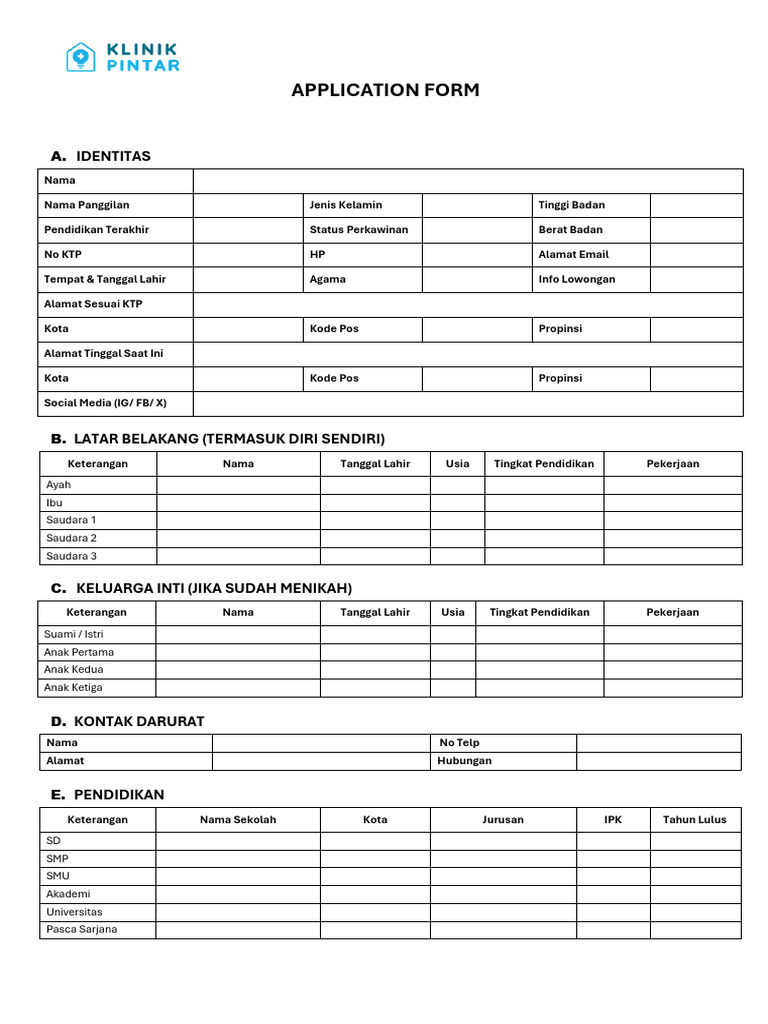 Application Form Klinik Pintar | PDF