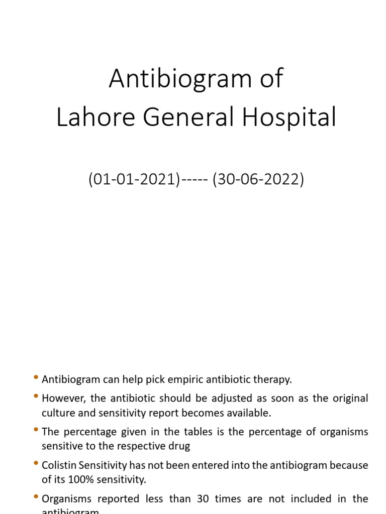 Antibiogram of Lahore General Hospital 01 21 06 22 | PDF