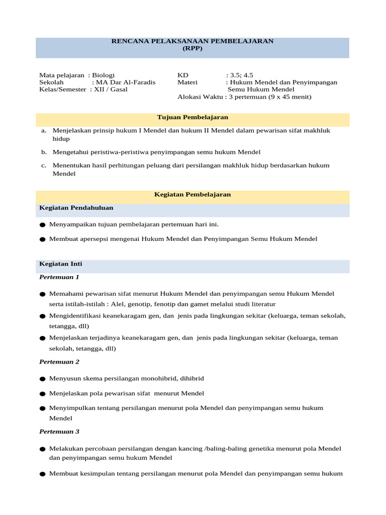RPP Pewarisan Sifat 2023 2024 | PDF