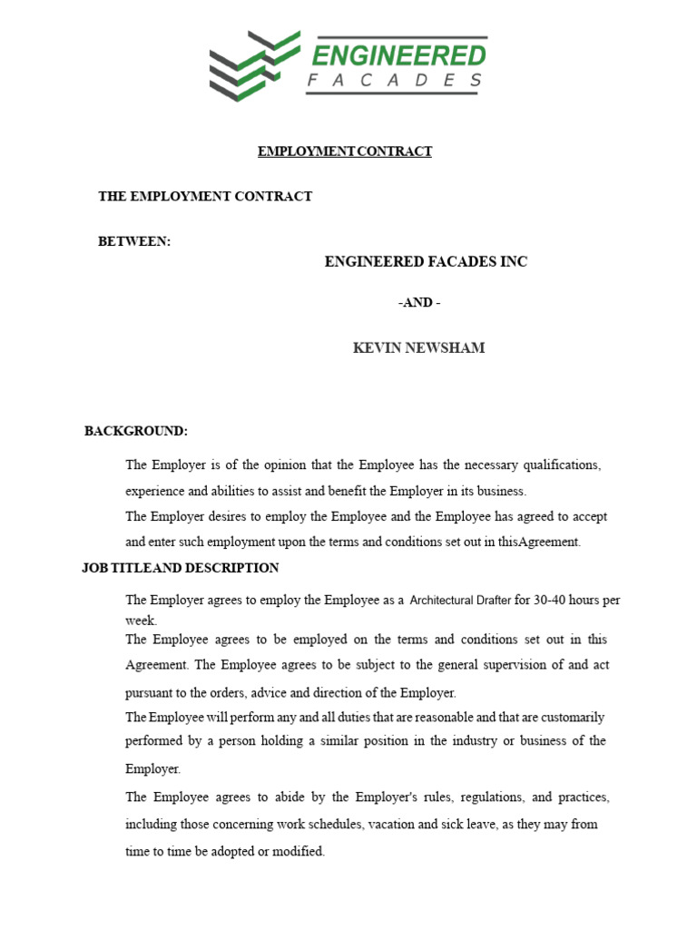 Engineering Facades Employment Contract | PDF