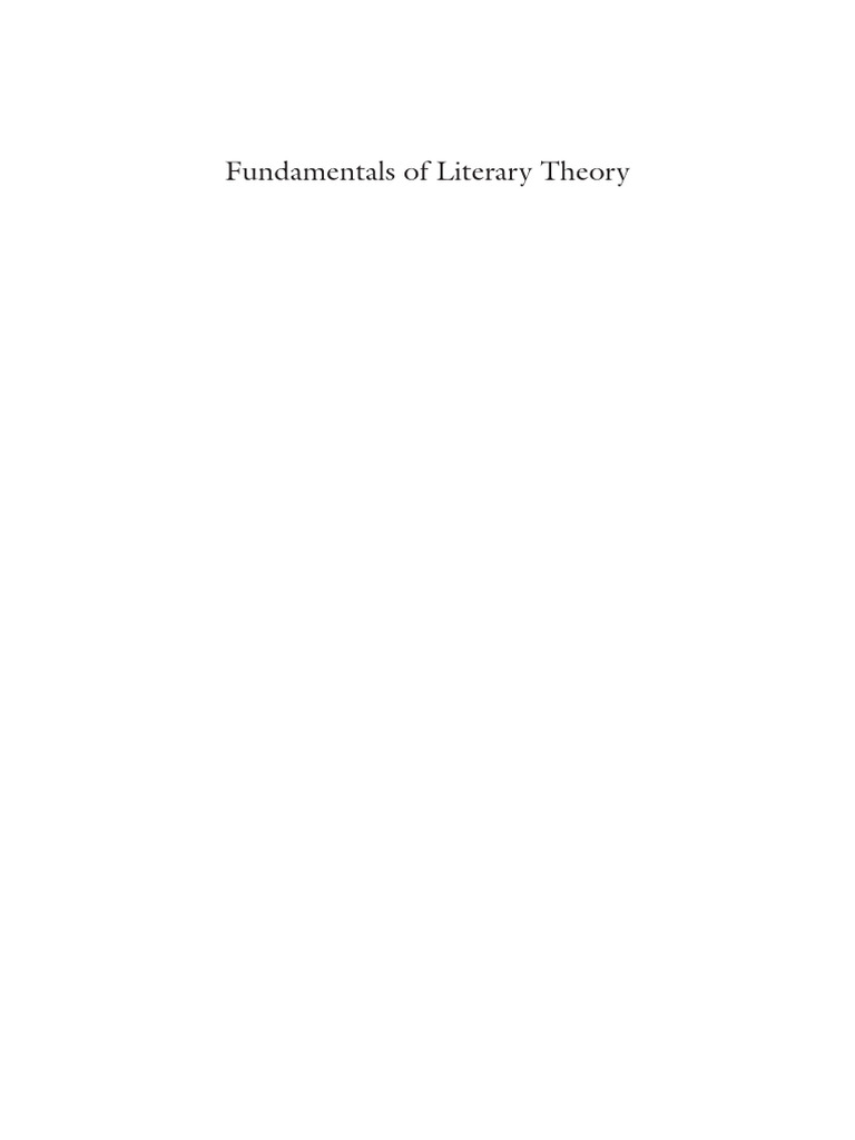 Fundamentals of Literary Theory | PDF