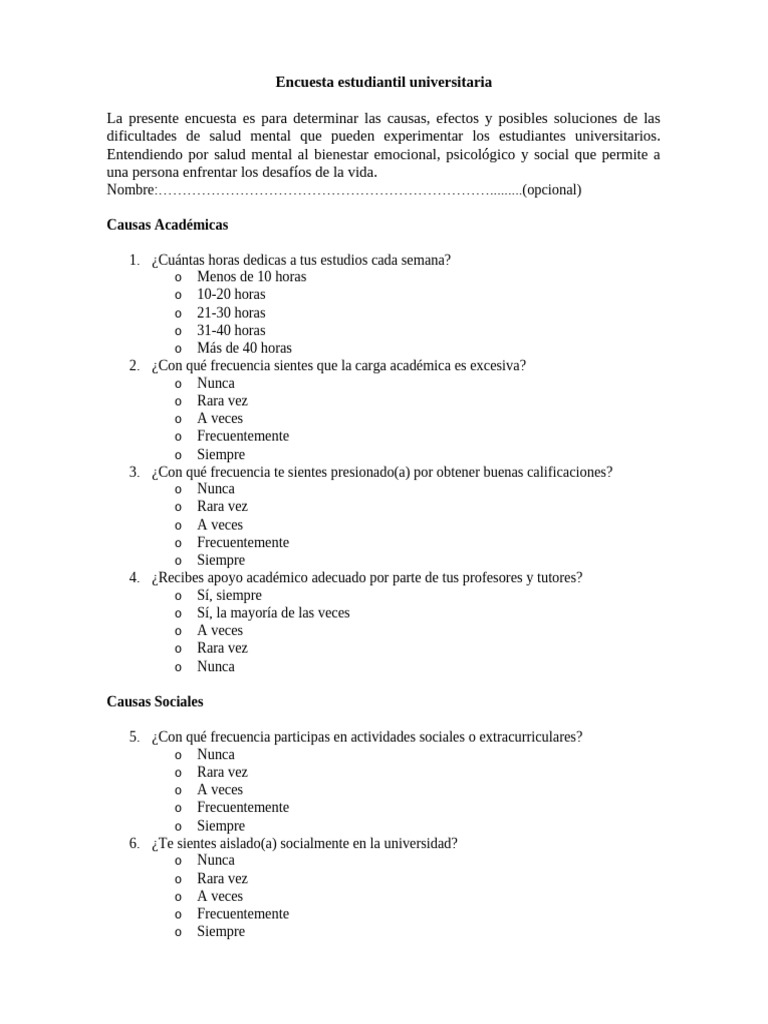 Encuesta Estudiantil Universitaria | PDF